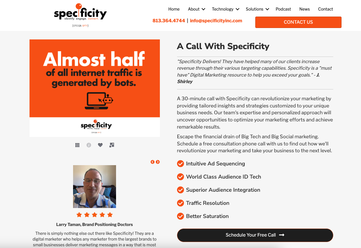 Call - Specificity Inc.
